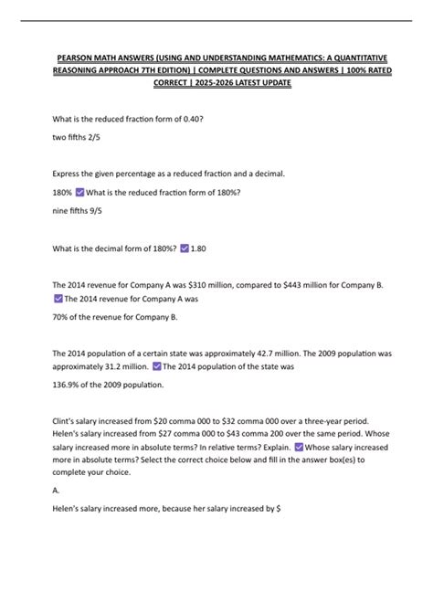 Pearson Math Answers Using And Understanding Mathematics A Quantitative Reasoning Approach 7th