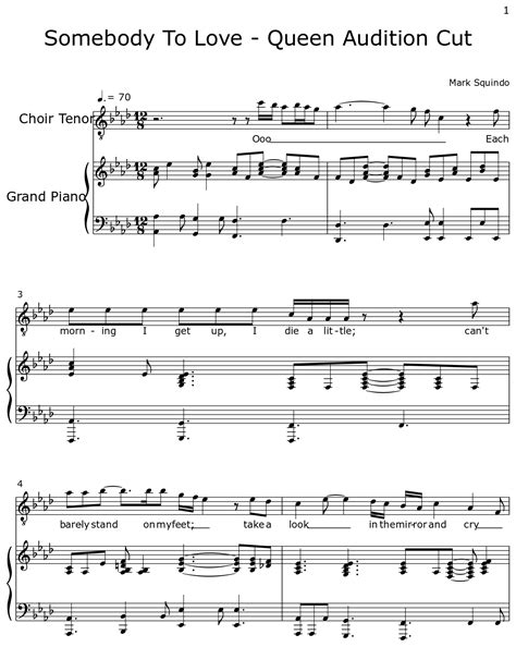 Somebody To Love Queen Audition Cut Sheet Music For Choir Tenor Piano