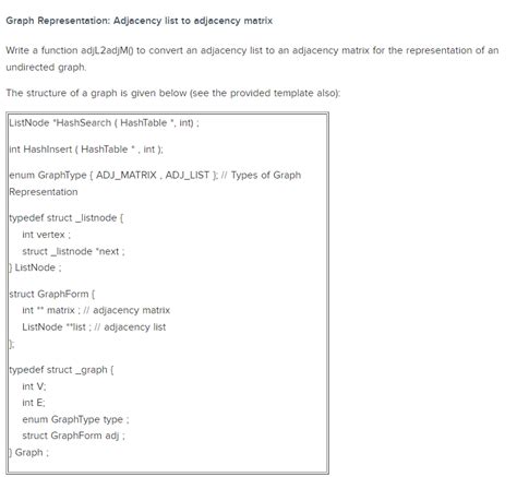 Solved Write C Function To Convert Adjacency List To Chegg Com