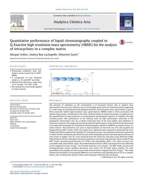 Pdf Quantitative Performance Of Liquid Chromatography Coupled To Q Exactive High Resolution