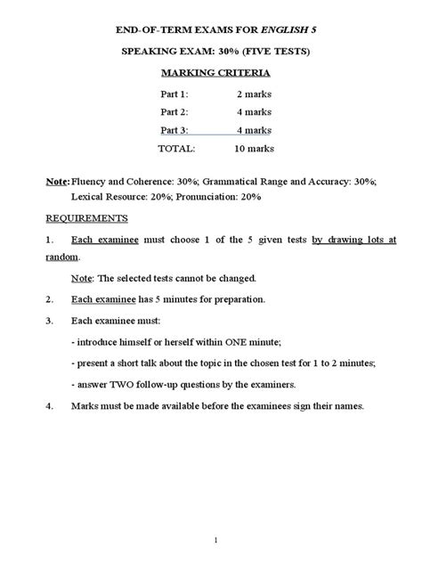 Speaking Tests For English 5 Pdf