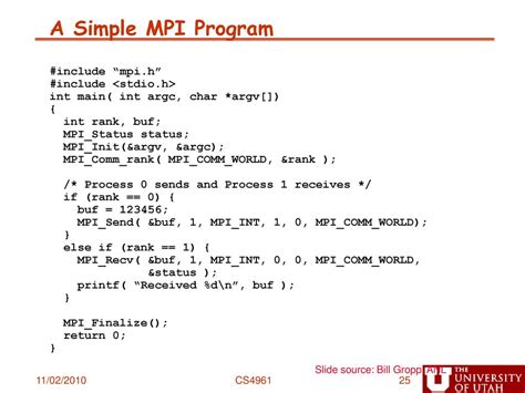 CS Parallel Programming Lecture Introduction To Message Passing Mary Hall November
