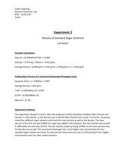 Density Of Standard Sugar Solutions Lab Colton Downing General Chemistry I Lab A M