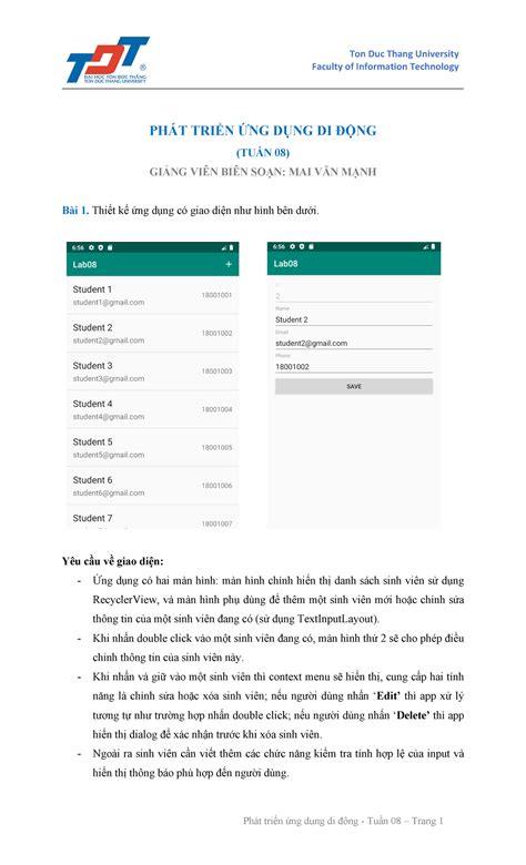 Lab8 Android Ton Duc Thang University Faculty Of Information Technology Phát Triển ứng Dụng