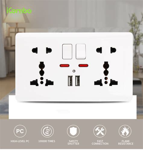 Switched Duplex Multifunction Mf Wall Electrical Power Socket With USB Switch Socket And