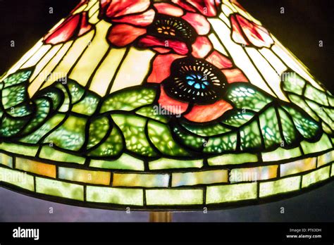 Tiffany Studio Poppy Lamp 1906 Leaded Stained Glass Bronze Hi Res Stock