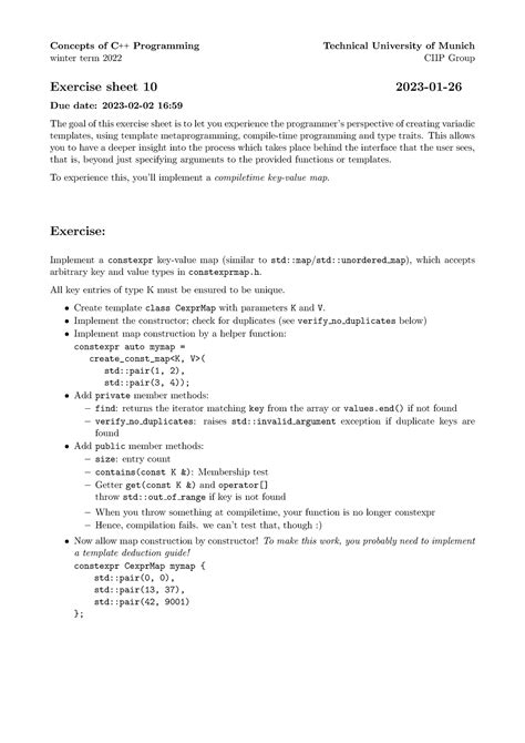 Exercises Sheet Programming Assignment Concepts Of C Programming Technical University
