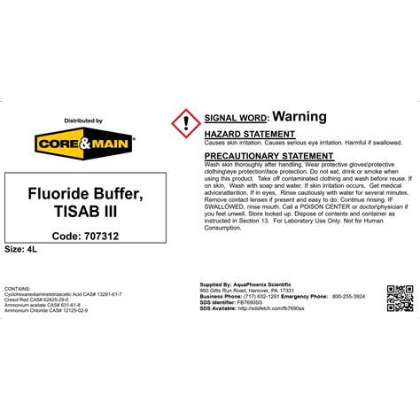 Core And Main Fluoride Buffer Tisab Iii 4 L