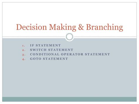 Decision Making And Branching In C Programming Pptx Programming