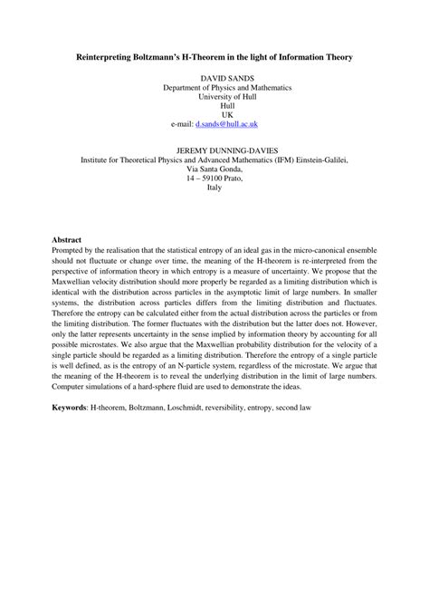 Pdf Reinterpreting Boltzmanns H Theorem In The Light Of Information