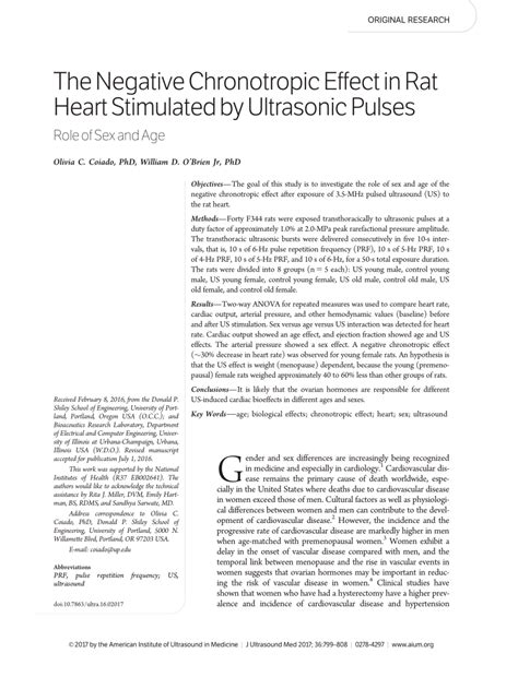 Pdf The Negative Chronotropic Effect In Rat Heart Stimulated By Ultrasonic Pulses Role Of Sex