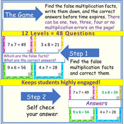 Multiplication Facts Game Multiplication Times Tables Challenge