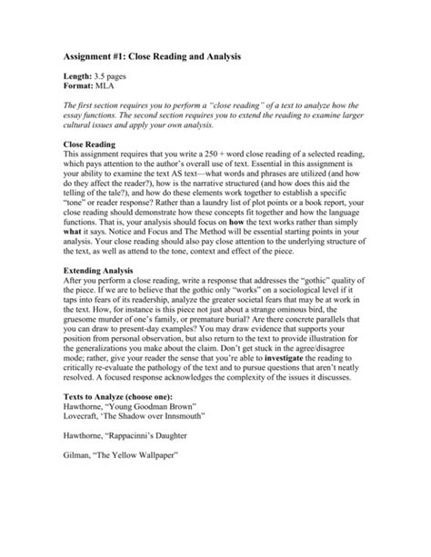 Assignment Close Reading And Analysis