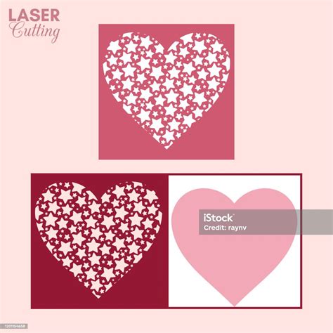 브로셔 결혼식 초대장 또는 발렌타인 데이 인사말 카드에 대한 별 패턴 하트 와 접이식 카드의 레이저 컷 템플릿 결혼식에 대한 스톡 벡터 아트 및 기타 이미지 Istock