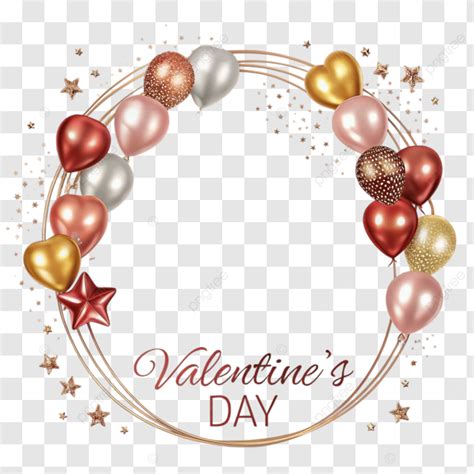우아한 텍스트와 보케 배경이 있는 발렌타인 데이 풍선 링 프레임 사랑의 휴일 디자인 발렌타인 데이를 위한 장식 미술 세련된 발렌타인 작품 Png 일러스트 및 이미지 에