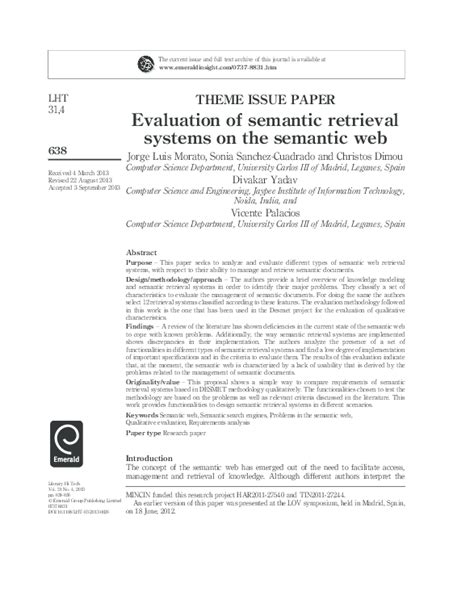 pdf evaluation of semantic retrieval systems on the semantic web