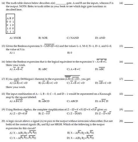 solved 14 the truth table shown below describes a n the