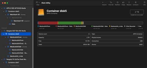 macos external apfs container with 3 volumes with different look