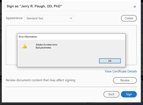 Bad Parameter Error When Signing PDF Document Adobe Product Community