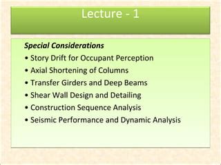 Design Of Tall Buildings Lecture 1 Part 2 Dr Shafiul Bari Sir PPT