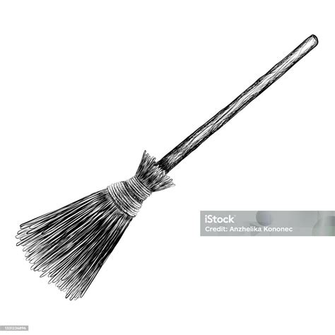 흰색 배경 벡터 일러스트레이션에 격리된 마녀의 빗자루 스케치 검정 윤곽선 빗자루에 대한 스톡 벡터 아트 및 기타 이미지 빗자루 오래된 드로잉 Istock