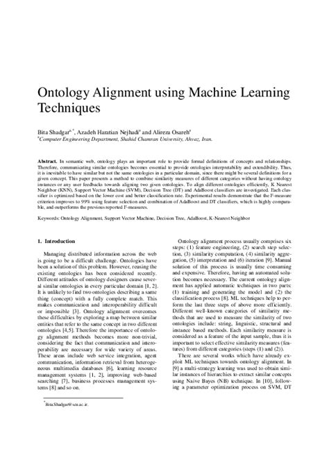 Pdf Ontology Alignment Using Machine Learning Techniques