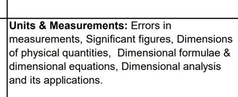 Units And Measurements Errors In Measurements Significant Figures Dimen