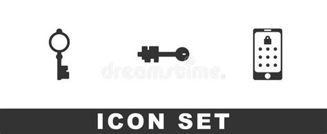 Set Old Key And Mobile And Graphic Password Icon Vector Stock Vector Illustration Of Open