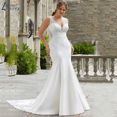 Layout Niceb Plus Size Mermaid Wedding Dresses Soft Satin V Neck