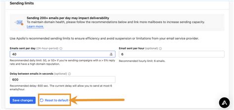 configure email sending limits apollo