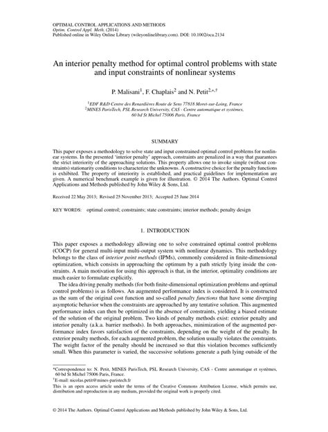 Pdf An Interior Penalty Method For Optimal Control Problems With
