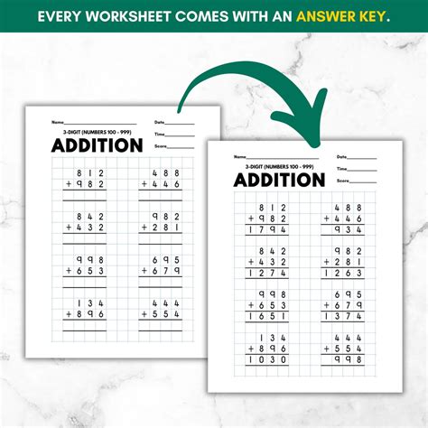 3rd Grade Math Workbook Addition Subtraction Worksheet Printable Grade