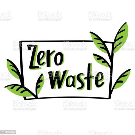 녹색 에코 잎제로 폐기물 필기 헤드 라인 비문 주위에 녹색 잎이 있는 검은색 프레임입니다 흰색 배경에 격리된 재활용 개념 그림 0에 대한 스톡 벡터 아트 및 기타 이미지