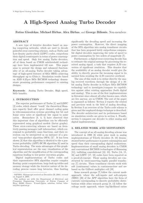 Pdf A High Speed Analog Turbo Decoder