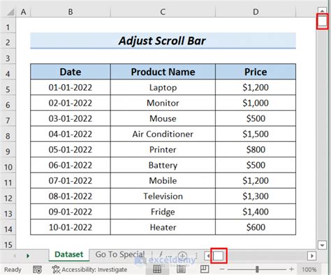 how do i fix the horizontal scroll bar in excel