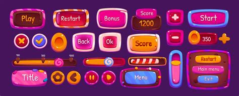 Game Candy Interface Buttons And Window Frame Vector Image