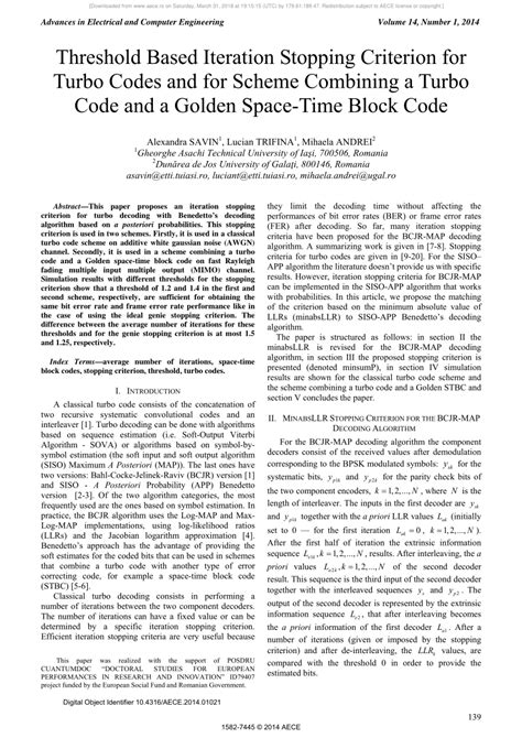 Pdf Threshold Based Iteration Stopping Criterion For Turbo Codes And