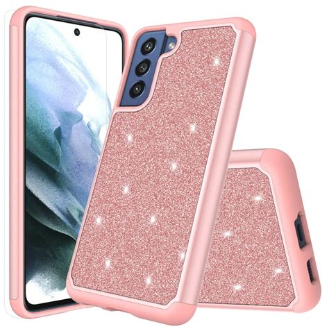For Samsung Galaxy S21 Fe 5g With Tempered Glass Phone Case Glitter