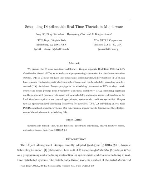 pdf scheduling distributable real time threads in tempus middleware