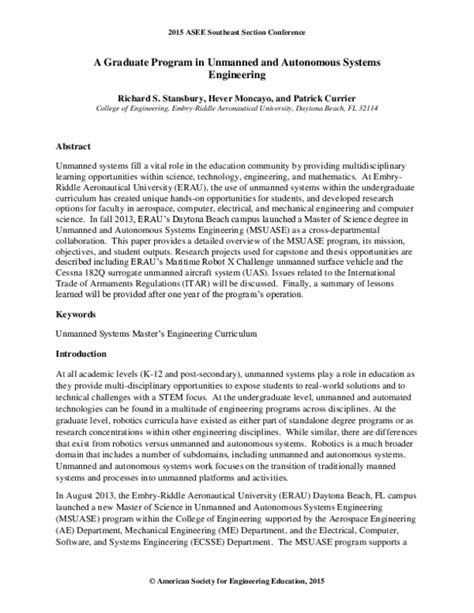 Pdf A Graduate Program In Unmanned And Autonomous Systems Engineering