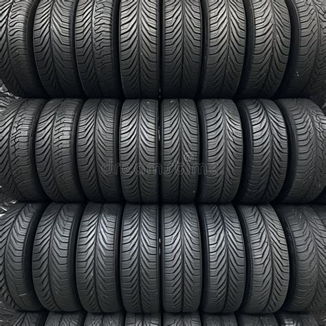 Stack Of Car Tires With Black Rubber Tread Textured Background Stock