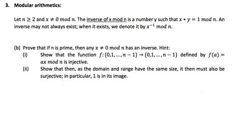 Solved Let N 2 And X 0 Mod N The Inverse Of X Mod N Is A