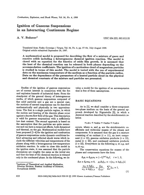 Pdf Ignition Of Gases With Suspended Particles In The Regime Of Interacting Continua