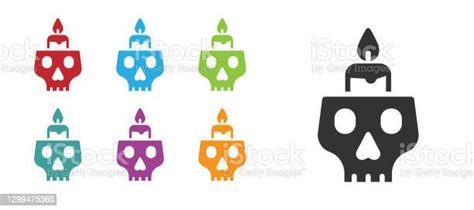 흰색 배경에 고립 된 두개골 아이콘에 검은 불타는 촛불 죽은 날 다채로운 아이콘을 설정합니다 벡터 고대의에 대한 스톡 벡터 아트 및 기타 이미지 Istock