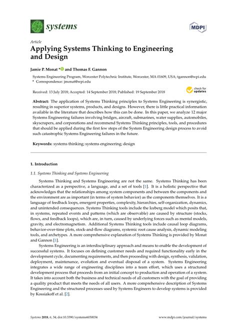 Pdf Applying Systems Thinking To Engineering And Design