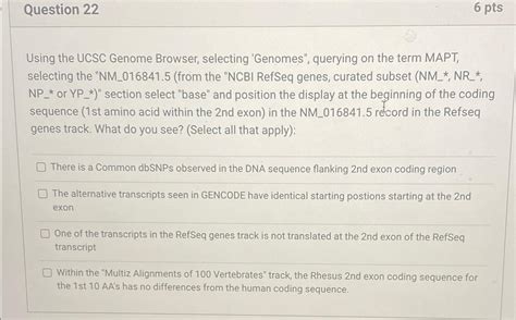 Solved Question 226 ﻿ptsusing The Ucsc Genome Browser