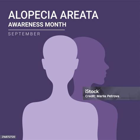 9월 원형 탈모증 인식의 달 대머리 여성 실루엣 벡터 일러스트 레이 션 사회 인식 기호에 대한 스톡 벡터 아트 및 기타 이미지