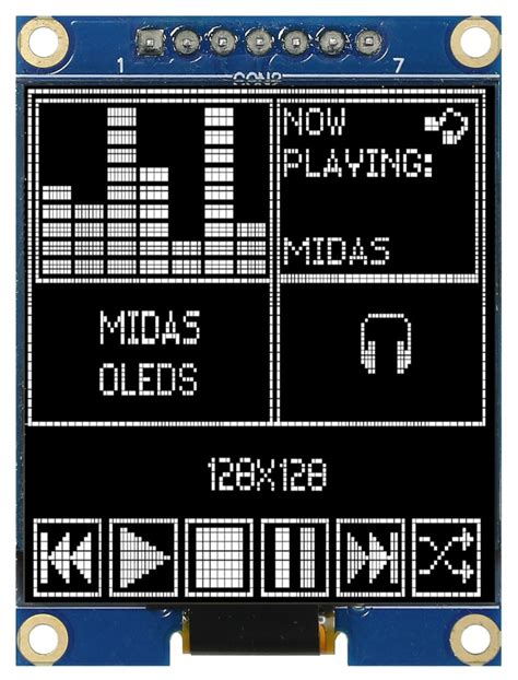 mdob128128cv ws midas midas 1 5in yellow passive matrix oled display 128 x 128pixels cob spi