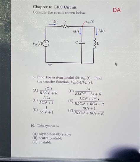 Solved Chapter 6 LRC Circuit Consider The Circuit Shown Chegg Com