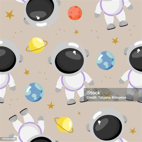 코스모나우트 행성 별과 함께 완벽한 패턴 벡터 일러스트레이션 인사말 카드 포스터 배너 카드 팩에 인쇄 옷 직물 벽지에 인쇄 과학에 대한 스톡 벡터 아트 및 기타 이미지